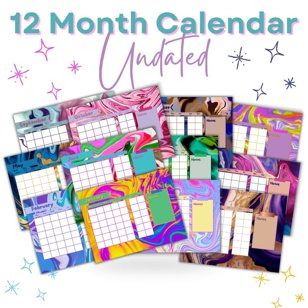 Marble 12 Month Calendar - quirkydigitopia.com
